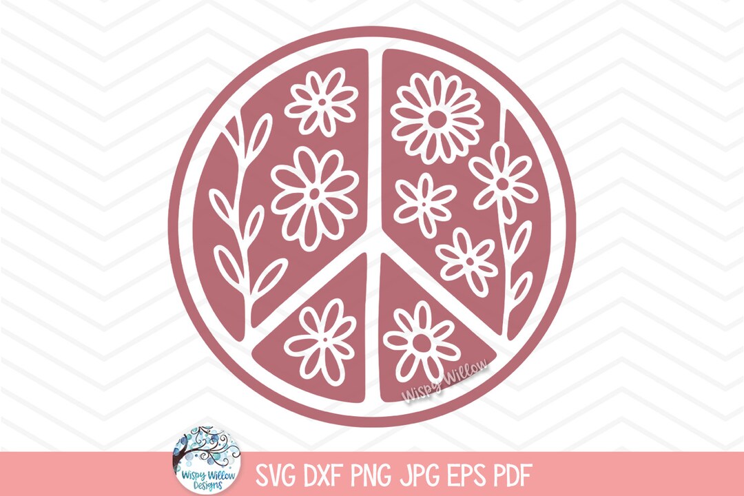 Flower Peace Sign SVG for Cricut, Boho Wildflower Doodles, Hippie Plant ...