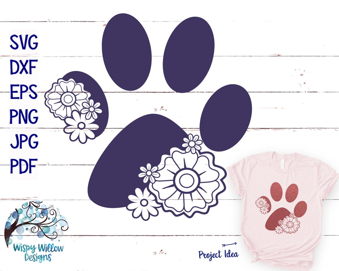 Floral Paw Print SVG for Cricut, Animal Paw Print Silhouette With ...