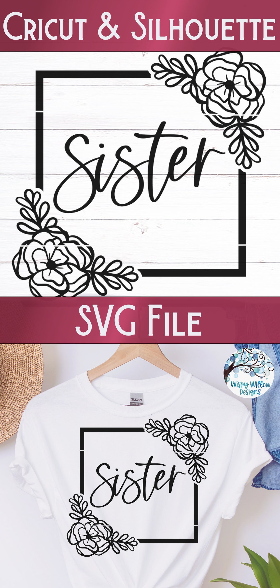 Sister SVG Floral Sister File for Cricut Sister With Square - Etsy