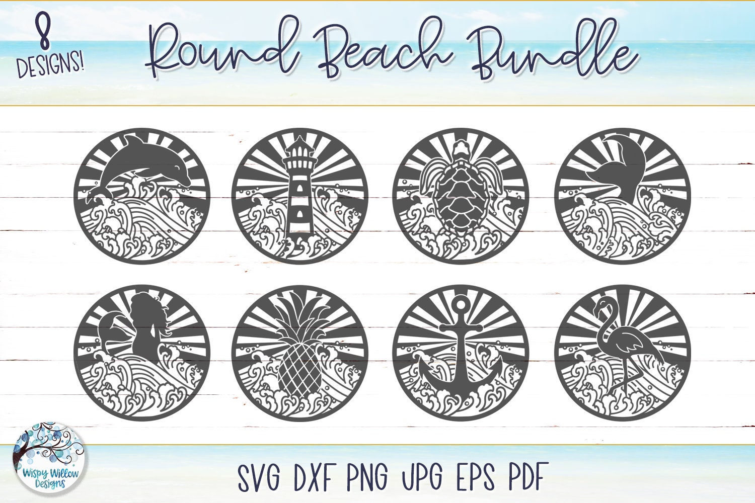 Round Beach SVG Bundle, Nautical Beach Signs, Anchor, Dolphin, Mermaid ...
