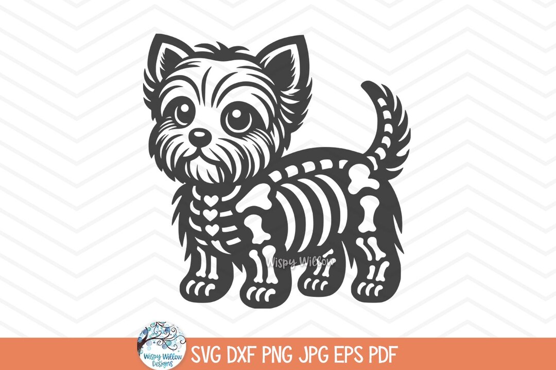 Yorkie Dog Skeleton SVG for Cricut, Pet Animal Skeleton Bones Clipart ...