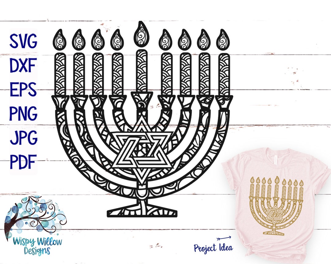 Menorah Zentangle SVG, Dxf, Png, Jpg, Menorah Mandala Svg, Hanukkah SVG ...