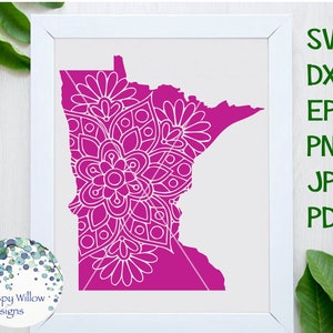 Minnesota Floral Mandala SVG, DXF Pdf Png Digital Download File, MN Svg ...