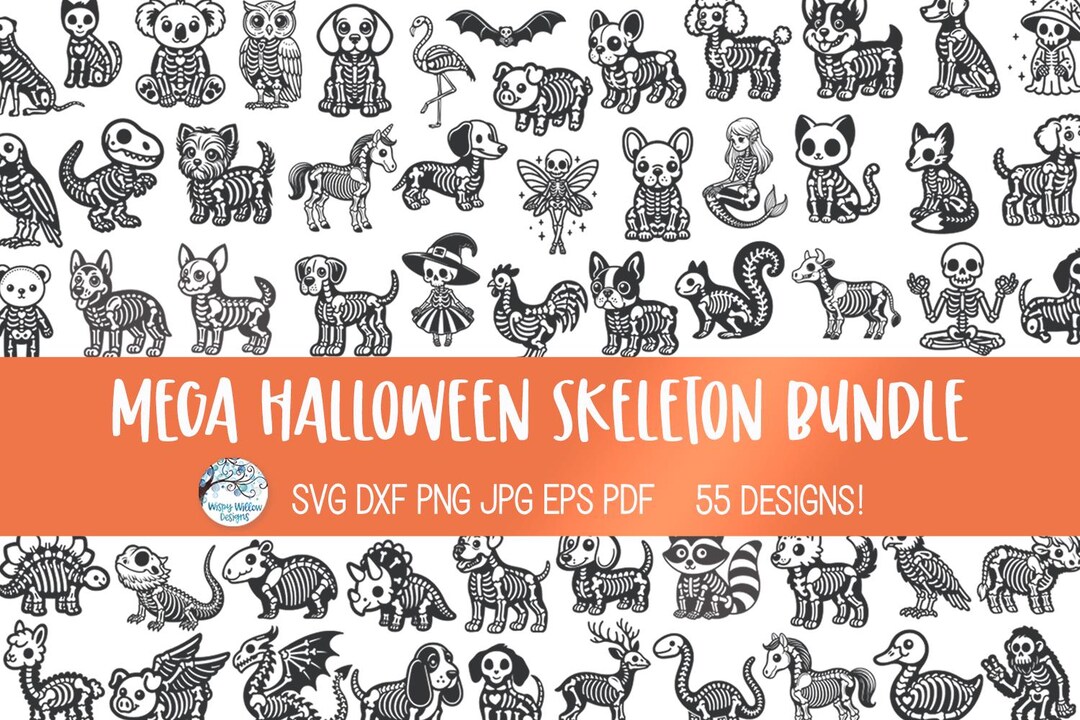 Animal Skeleton SVG Bundle for Cricut, Basset Hound Dog, Flying Pig ...