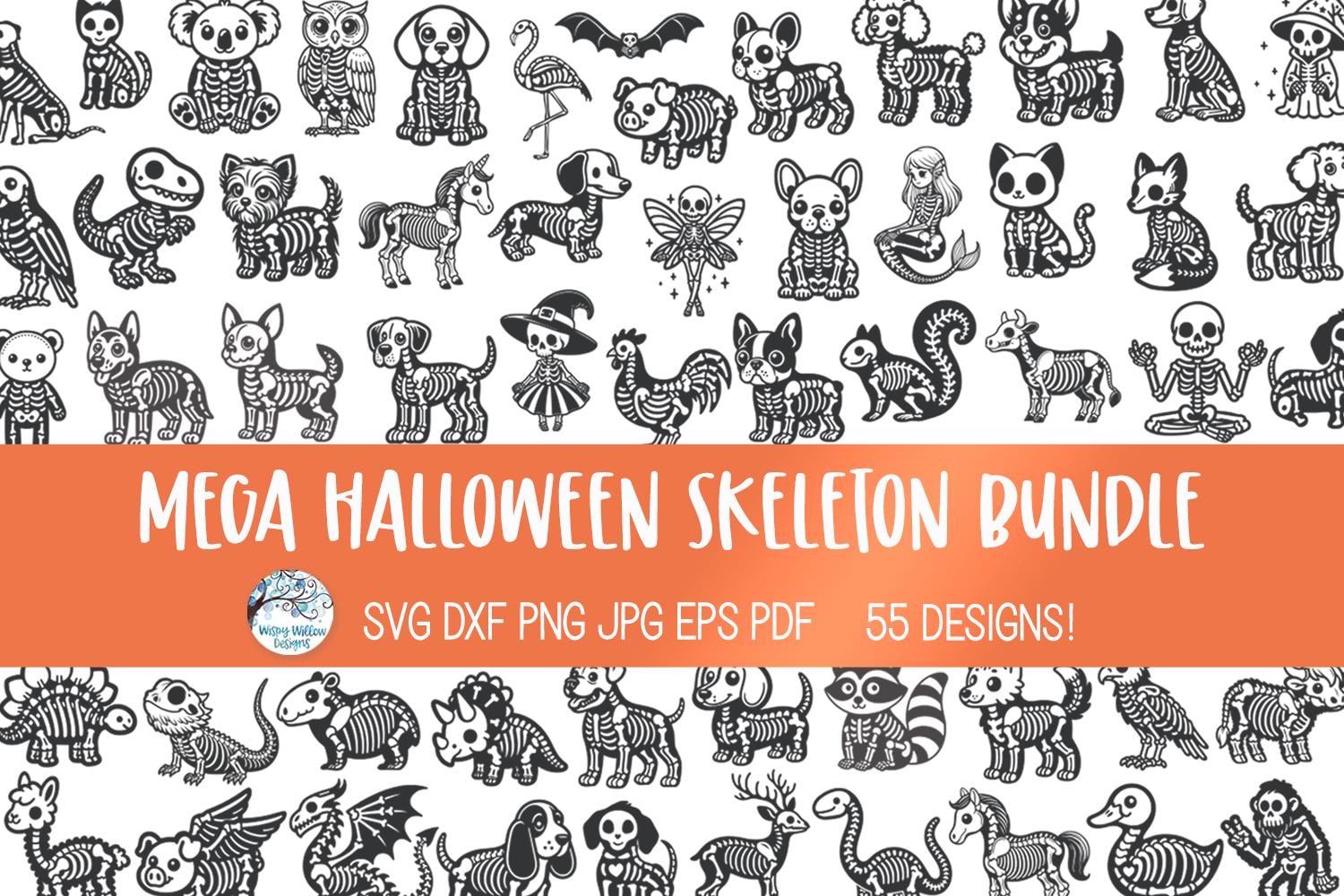 Animal Skeleton SVG Bundle for Cricut, Basset Hound Dog, Flying Pig ...