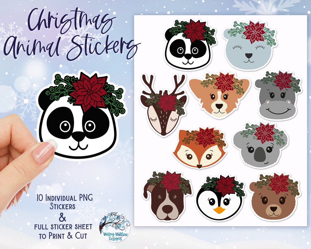 Christmas Animal Stickers PNG, Printable Winter Holiday Sticker Sheet ...