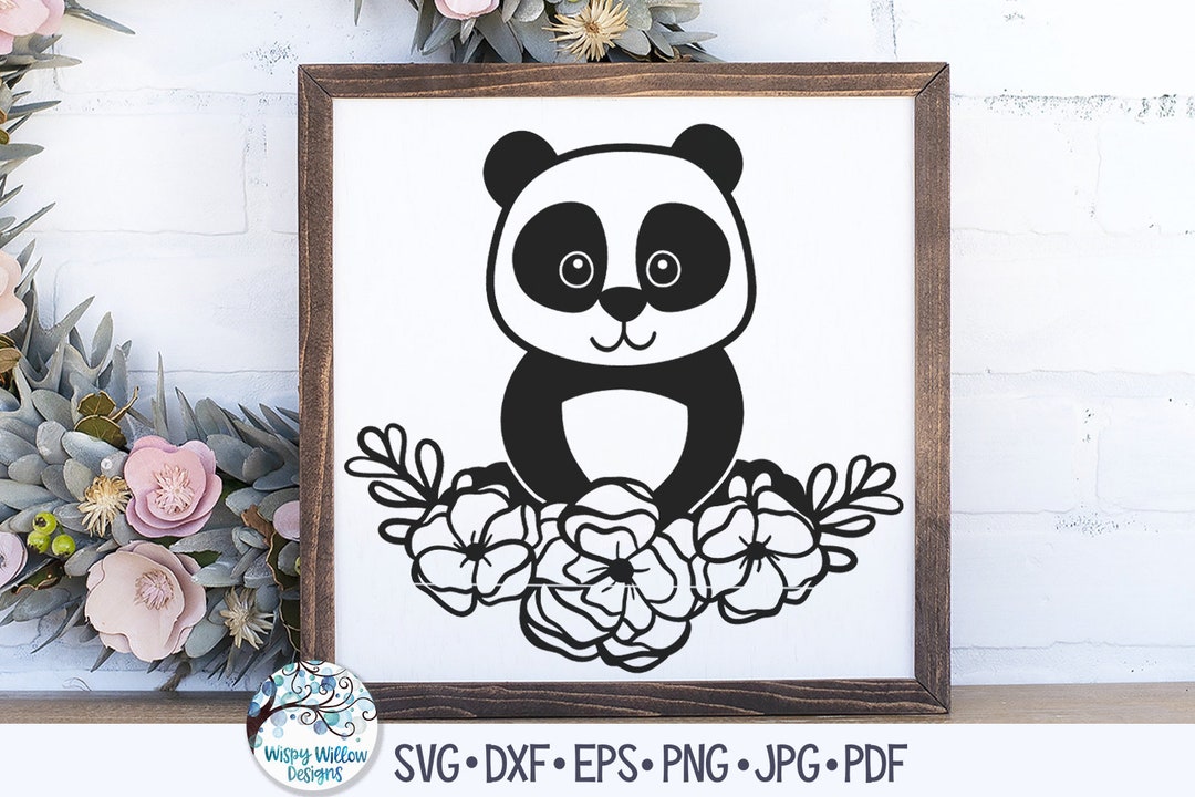 Floral Panda SVG File for Cricut, Baby Nursery Animal, Panda Bear With ...