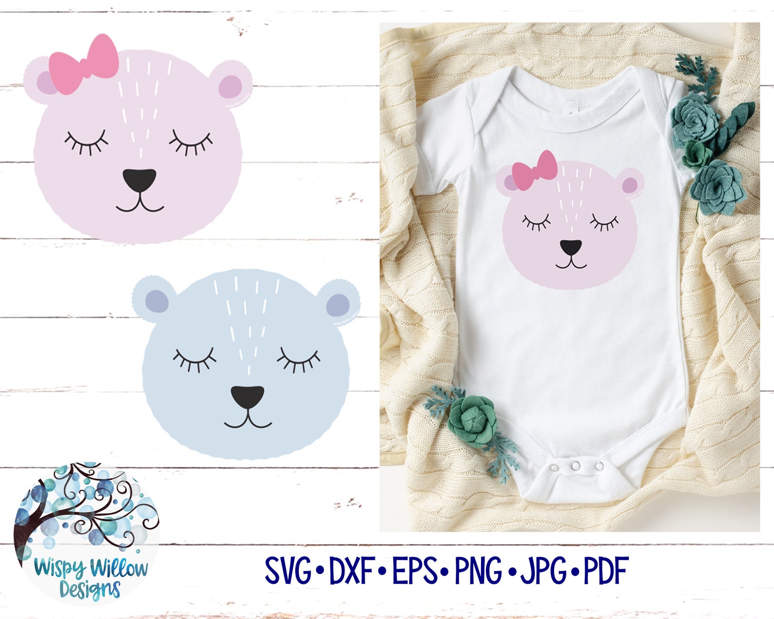 Cute Bear Faces SVG DXF Png Girl Bear Face SVG Boy Bear | Etsy