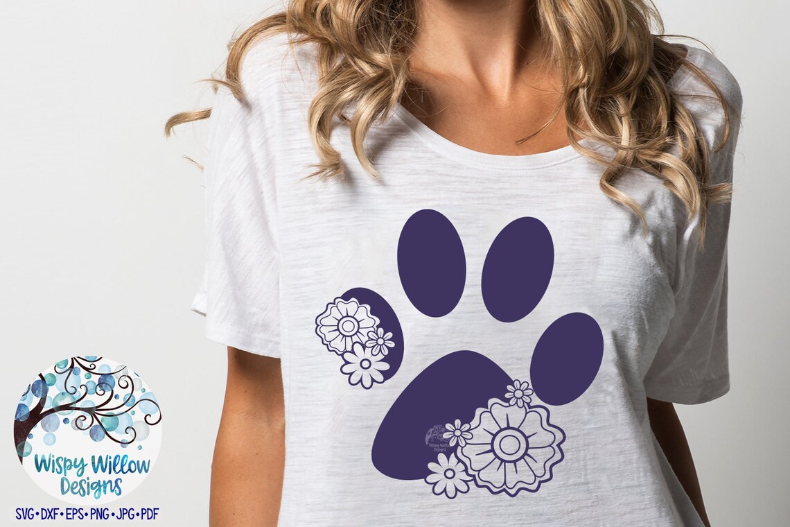Floral Paw Print SVG for Cricut, Animal Paw Print Silhouette With ...