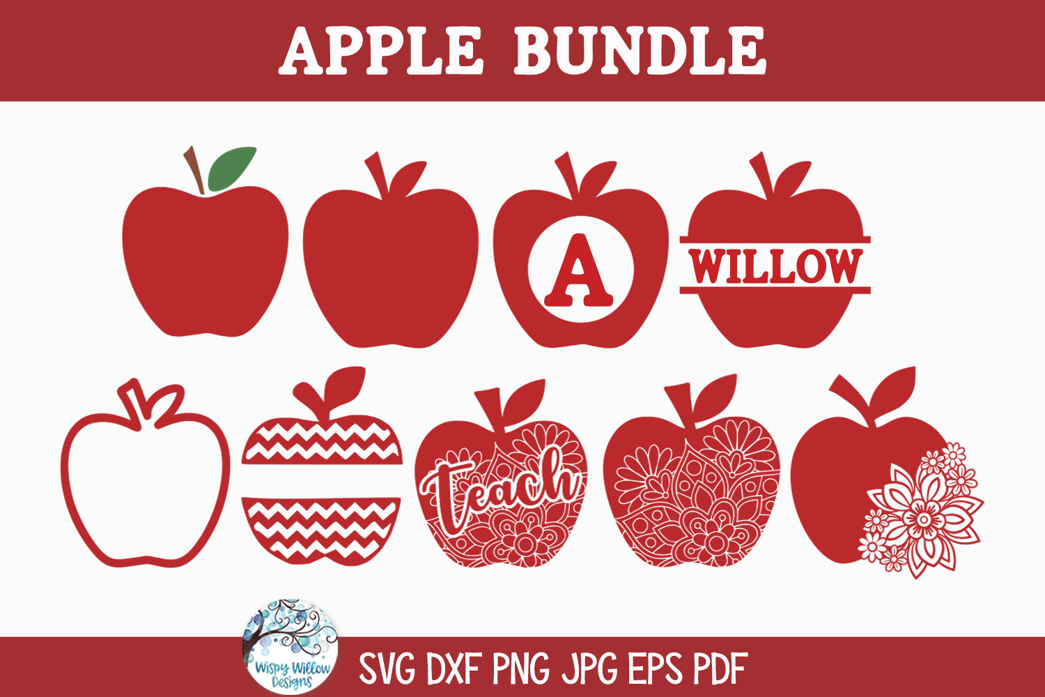 Apple SVG Bundle for Cricut, Apple Silhouette, Split Apple Teacher ...
