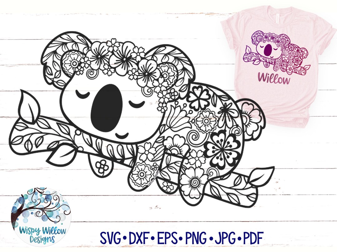 Floral Koala Zentangle SVG, Koala Mandala Svg, DXF, Png, Girl Koala SVG ...