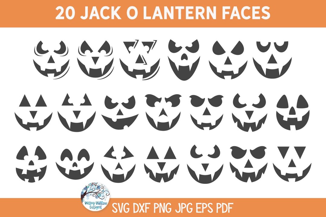 Halloween Jack O Lantern Faces Bundle for Cricut, Spooky Pumpkin PNG ...