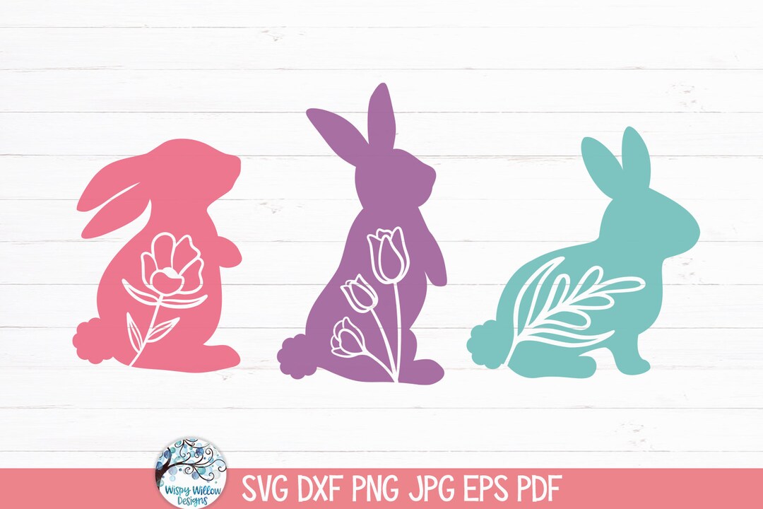Easter Bunny SVG Bundle for Cricut, Floral Easter Bunnies Silhouettes ...