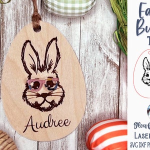 Easter Bunny Tag SVG File for Glowforge, Personalized Bunny Tag With ...