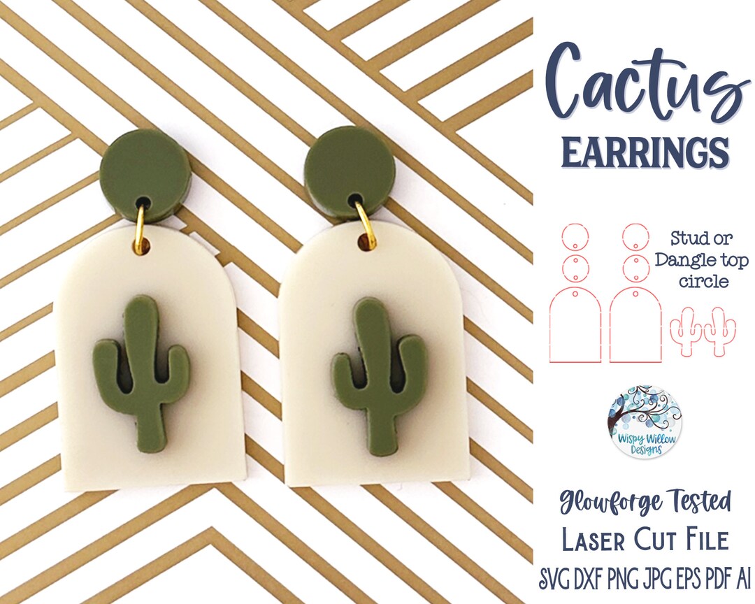 Cactus Earring File SVG for Glowforge or Laser Cutter, Modern Boho ...
