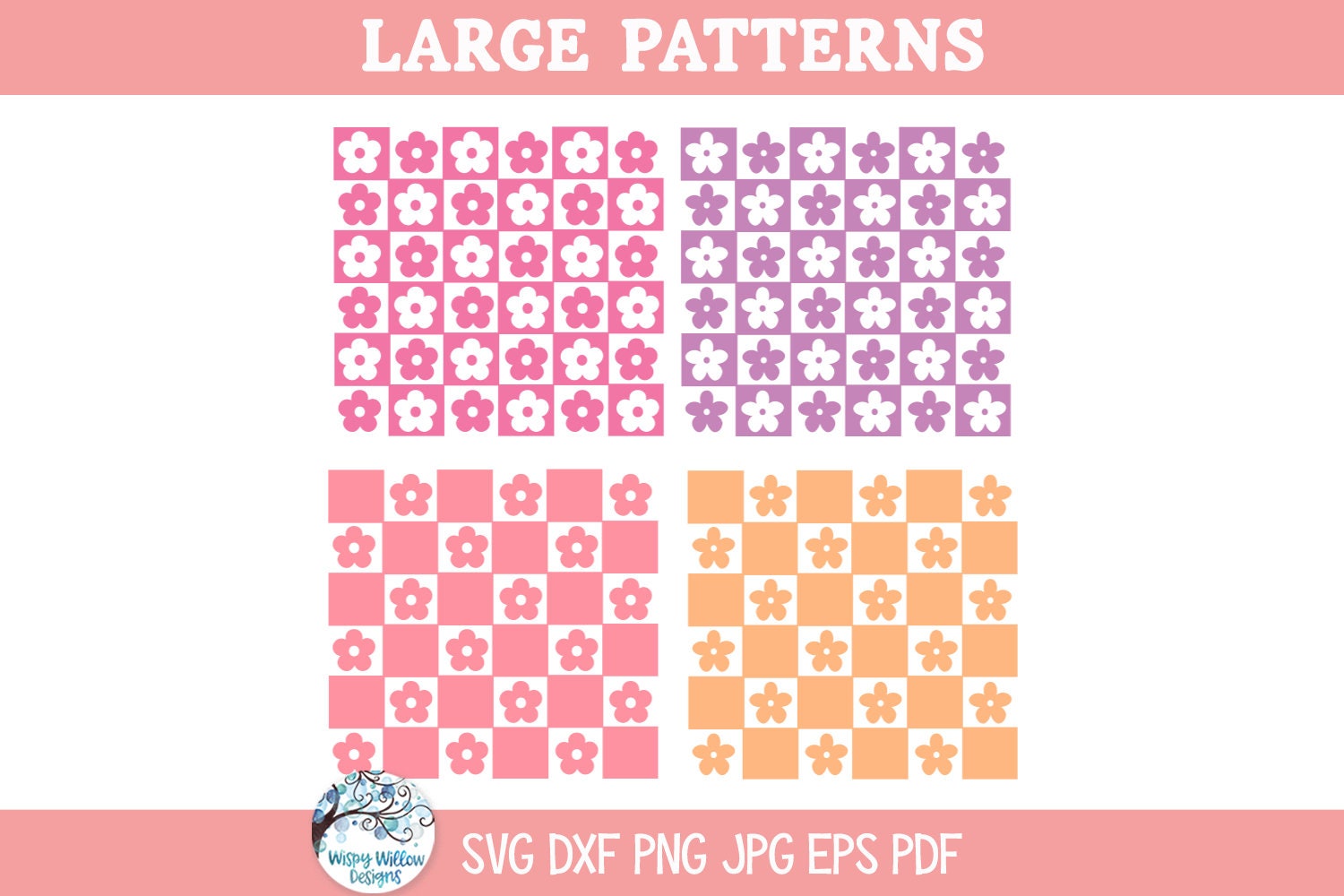 Retro Floral Checkered SVG Bundle, Daisy Checkerboard Pattern for ...