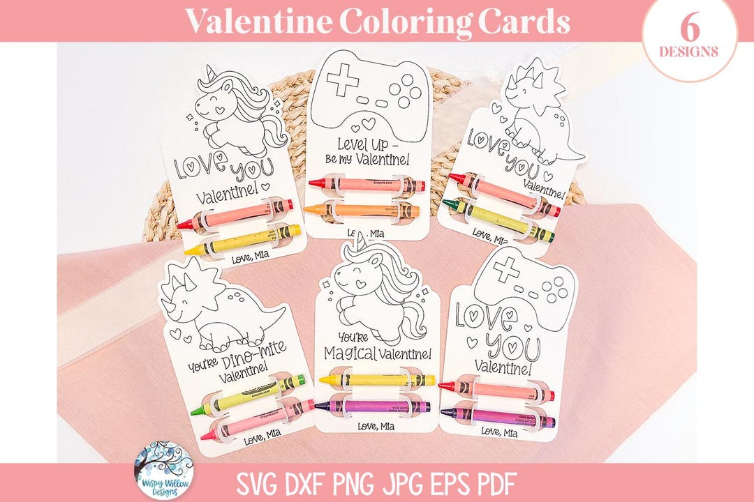 Valentine Coloring Cards SVG Bundle for Cricut, Pen Draw Kid's ...