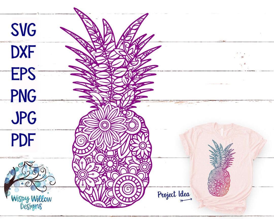 Pineapple Mandala SVG for Cricut, Pineapple With Flowers, Floral Tropical Fruit Zentangle ...