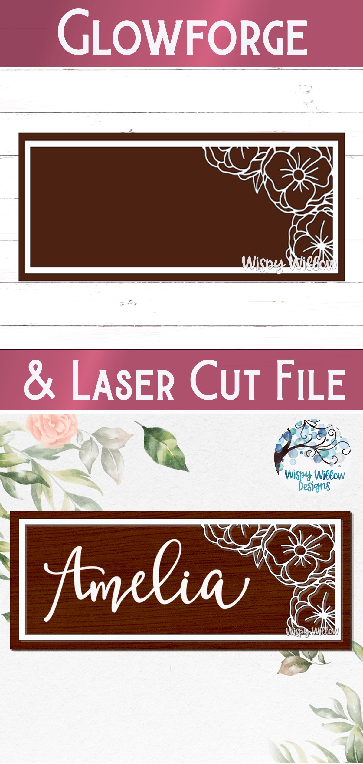 Floral Rectangle Sign for Glowforge or Laser Cutter, Floral Sign SVG ...