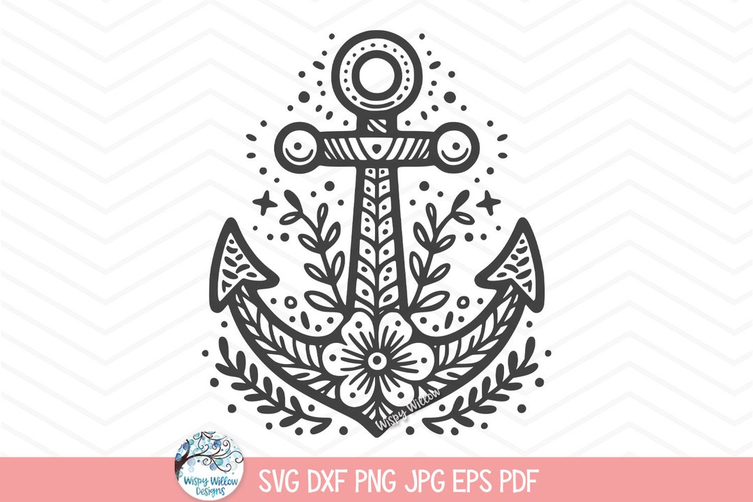 Anchor SVG for Cricut, Floral Botanical Boat Anchor, Beach, Nautical ...