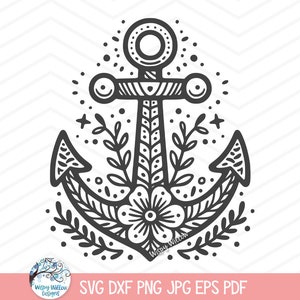 Anchor SVG for Cricut, Floral Botanical Boat Anchor, Beach, Nautical ...