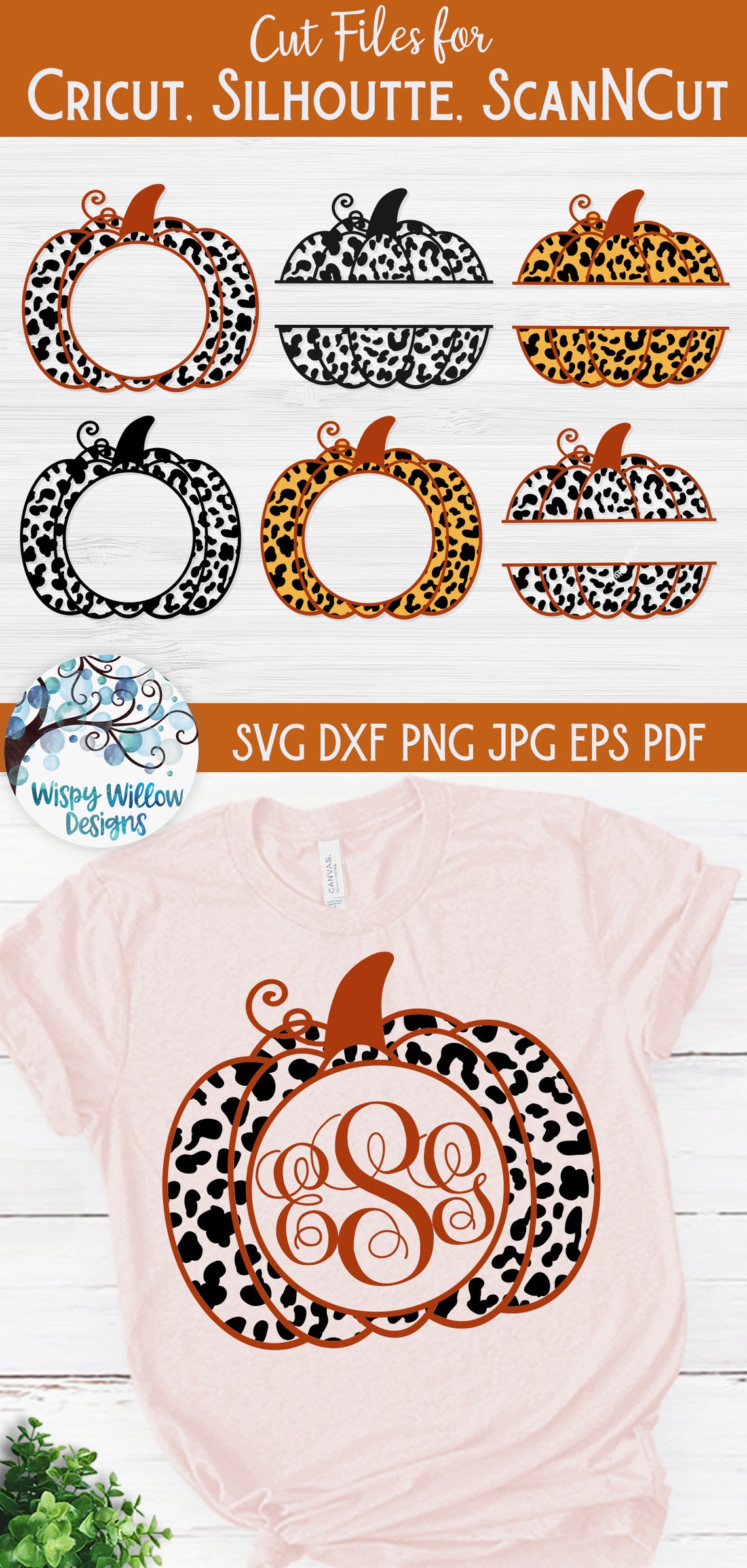 Leopard Pumpkin Monogram Svgs Leopard Print Svg Split | Etsy
