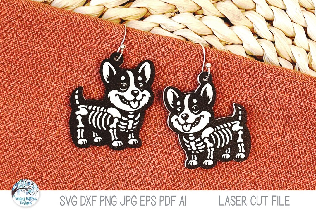 Corgi Dog Skeleton Earring SVG File for Laser Cutter, Pembroke Welsh ...