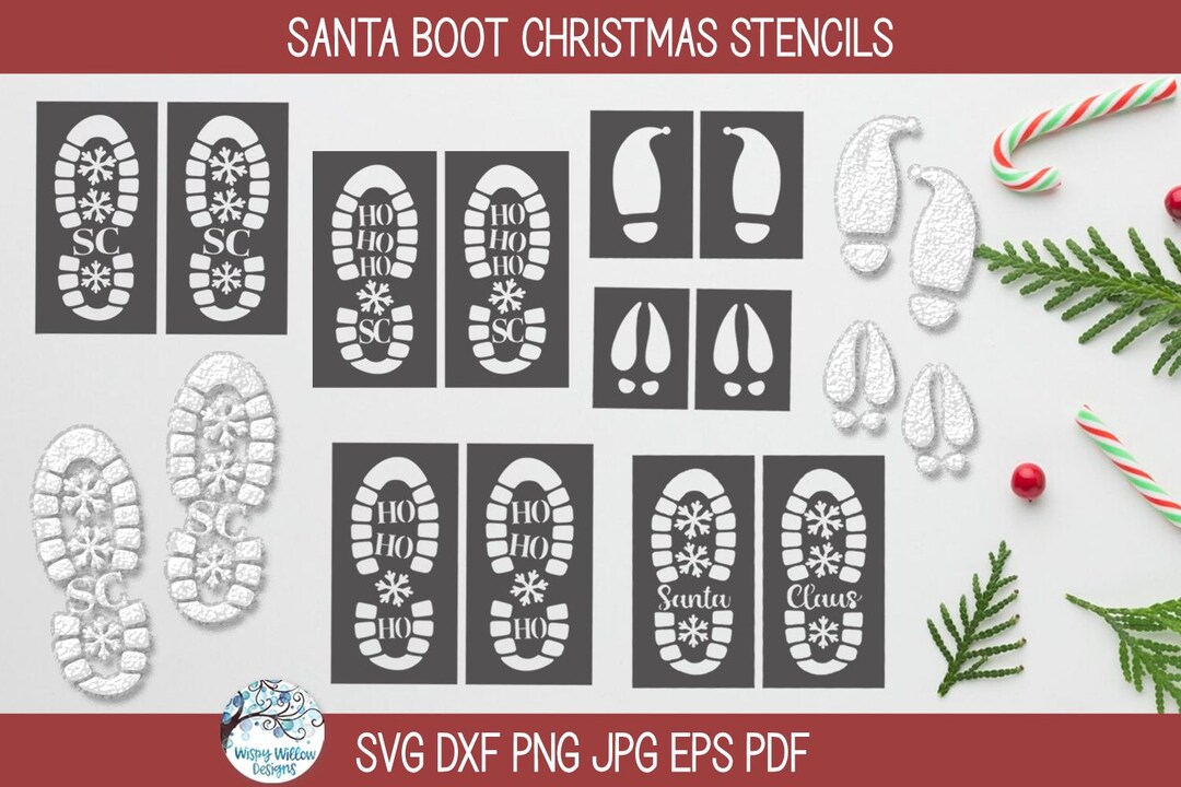Santa Boot Print Stencil SVG Bundle, File for Cricut, Christmas ...