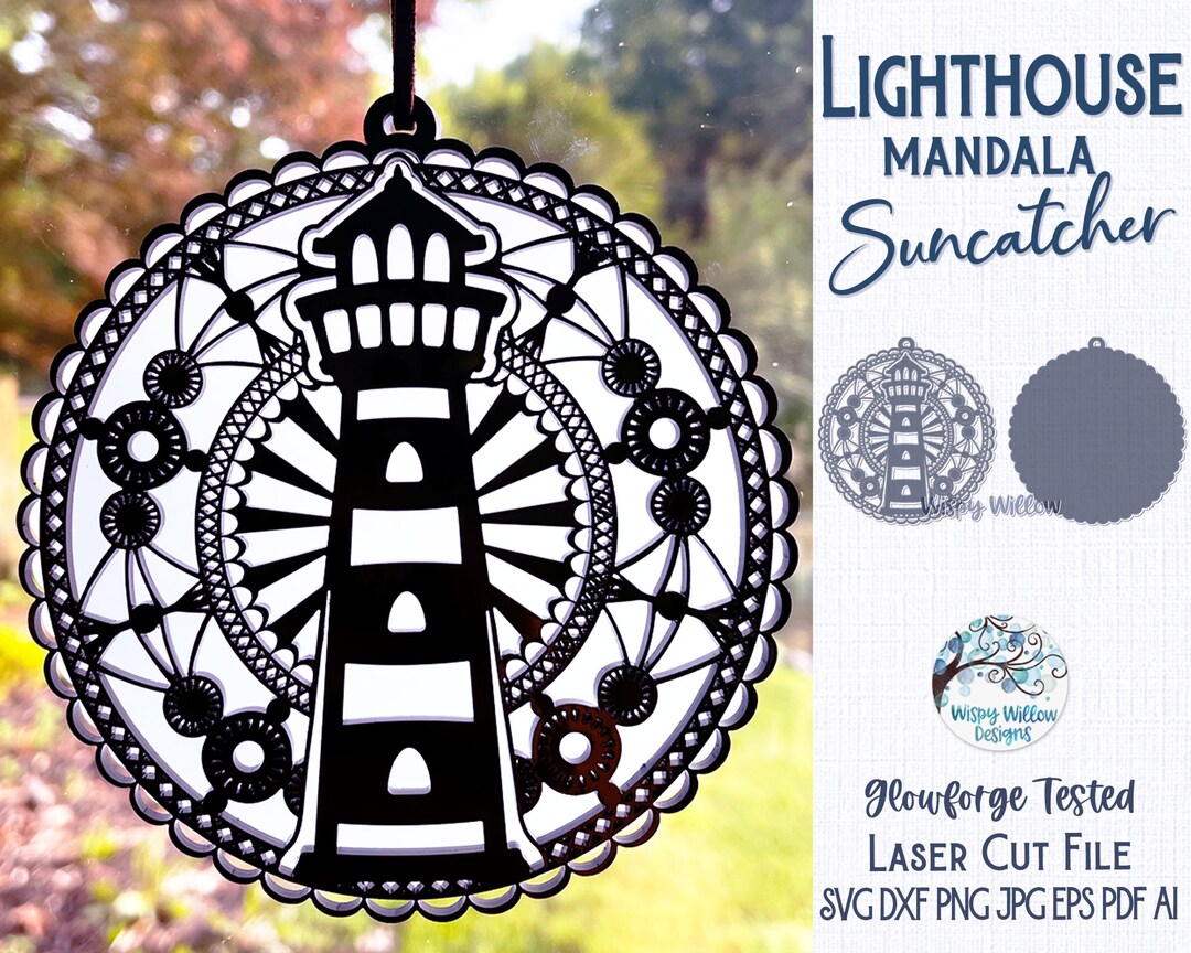 Lighthouse Mandala Suncatcher for Glowforge or Laser Cutter SVG, Summer ...