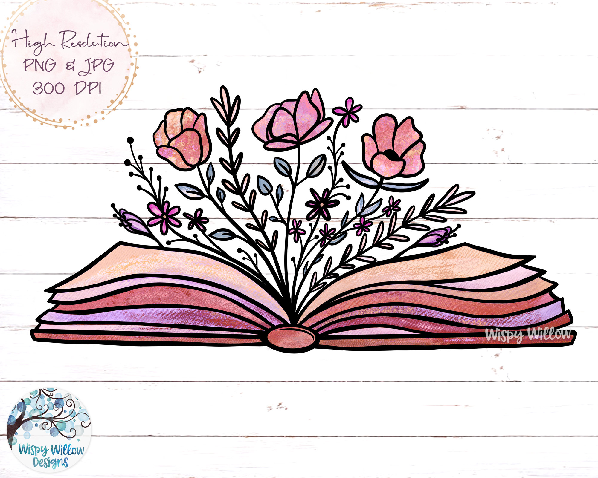 Libro con Flores Sublimación PNG, Libro Floral PNG, Libro con Flores ...