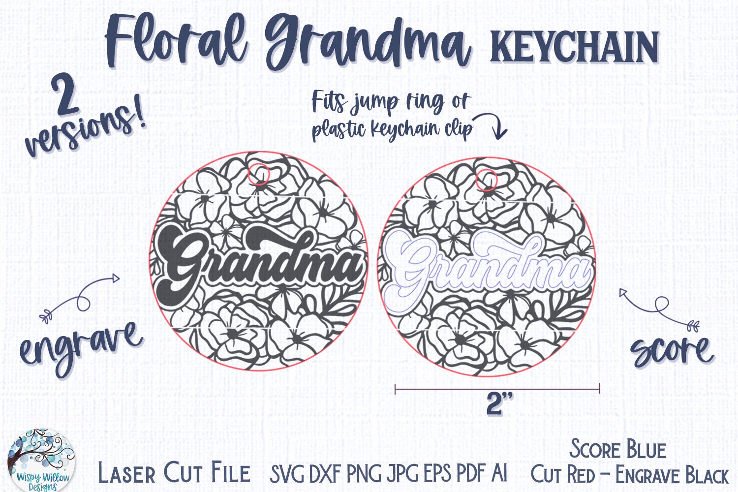Grandma Keychain SVG File for Laser Cutter, Floral Keyring for ...
