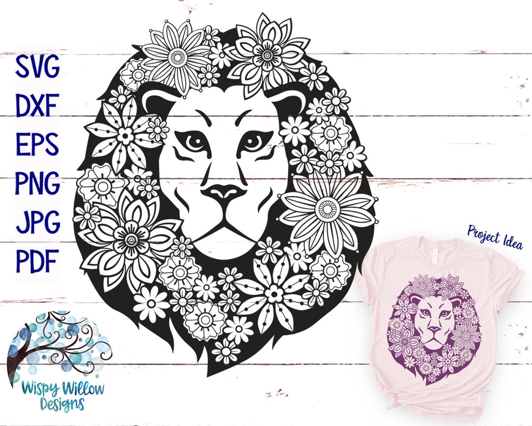 Floral Lion Mandala SVG, DXF, Png, Jpg, Lion Zentangle, Mandala, Lion ...