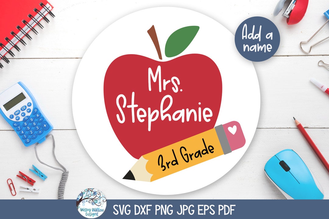 Personalized Teacher Sign SVG for Cricut, Apple School Door Sign PNG ...