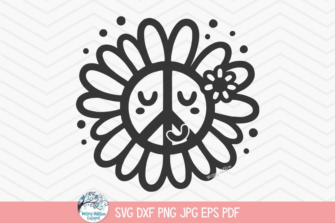 Flower Peace Sign SVG for Cricut, Boho Daisy Peace Sign With Happy Face ...