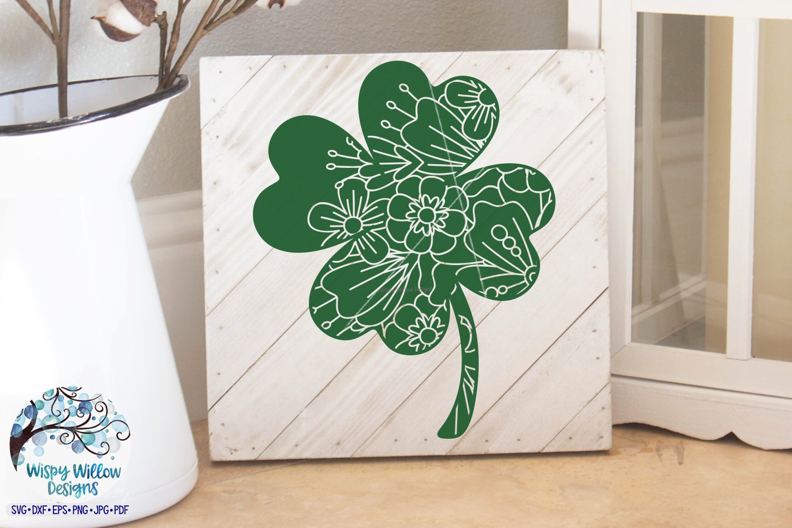Floral Four Leaf Clover Mandala Bundle SVG, DXF, Png, Jpg, Lucky Clover ...