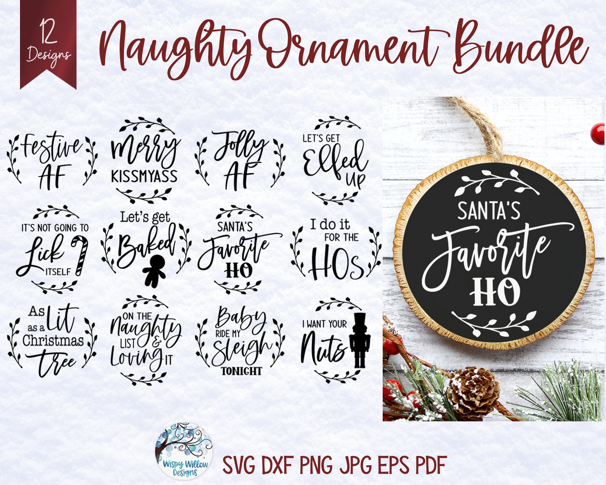 Naughty Christmas Ornament SVG Bundle Santa's Favorite - Etsy