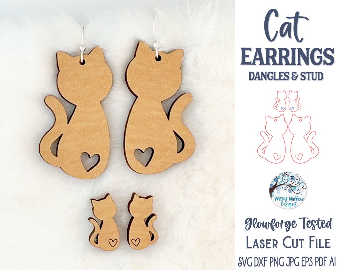 Cat Earring File for Glowforge or Laser Cutter, Cute Pet Dangle and ...