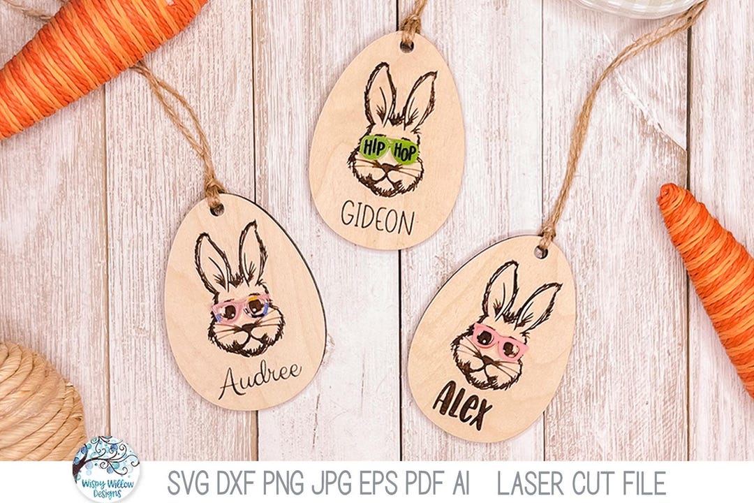 Easter Bunny Tag SVG File for Glowforge, Personalized Bunny Tag With ...