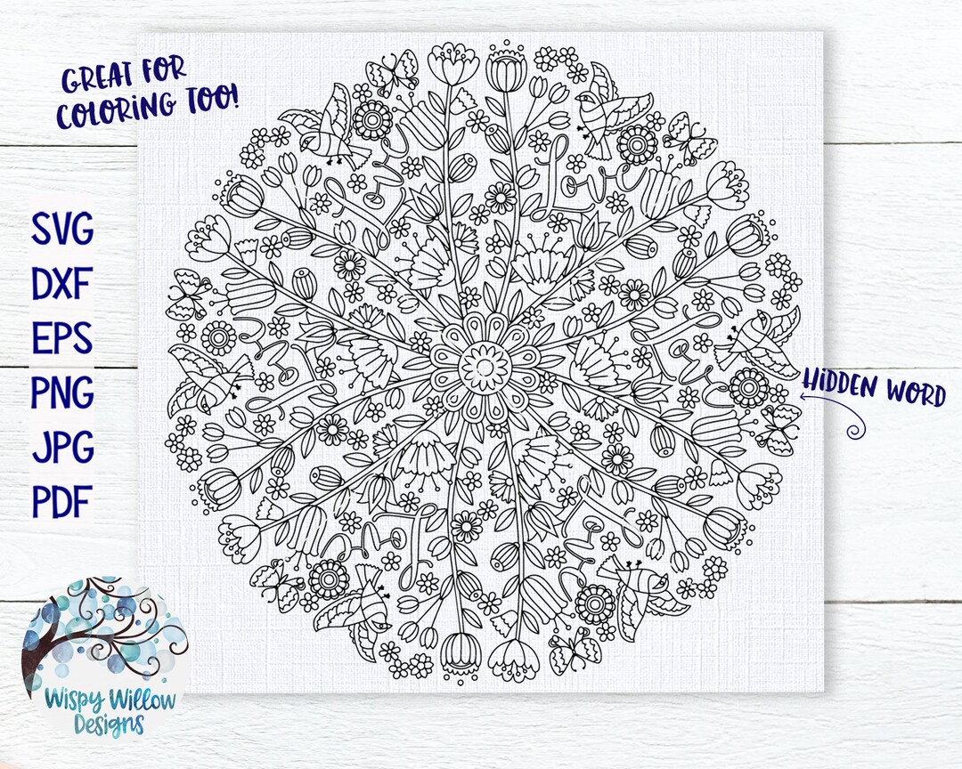 Love Mandala SVG, Hidden Word Mandala, Floral Mandala, DXF, Png ...