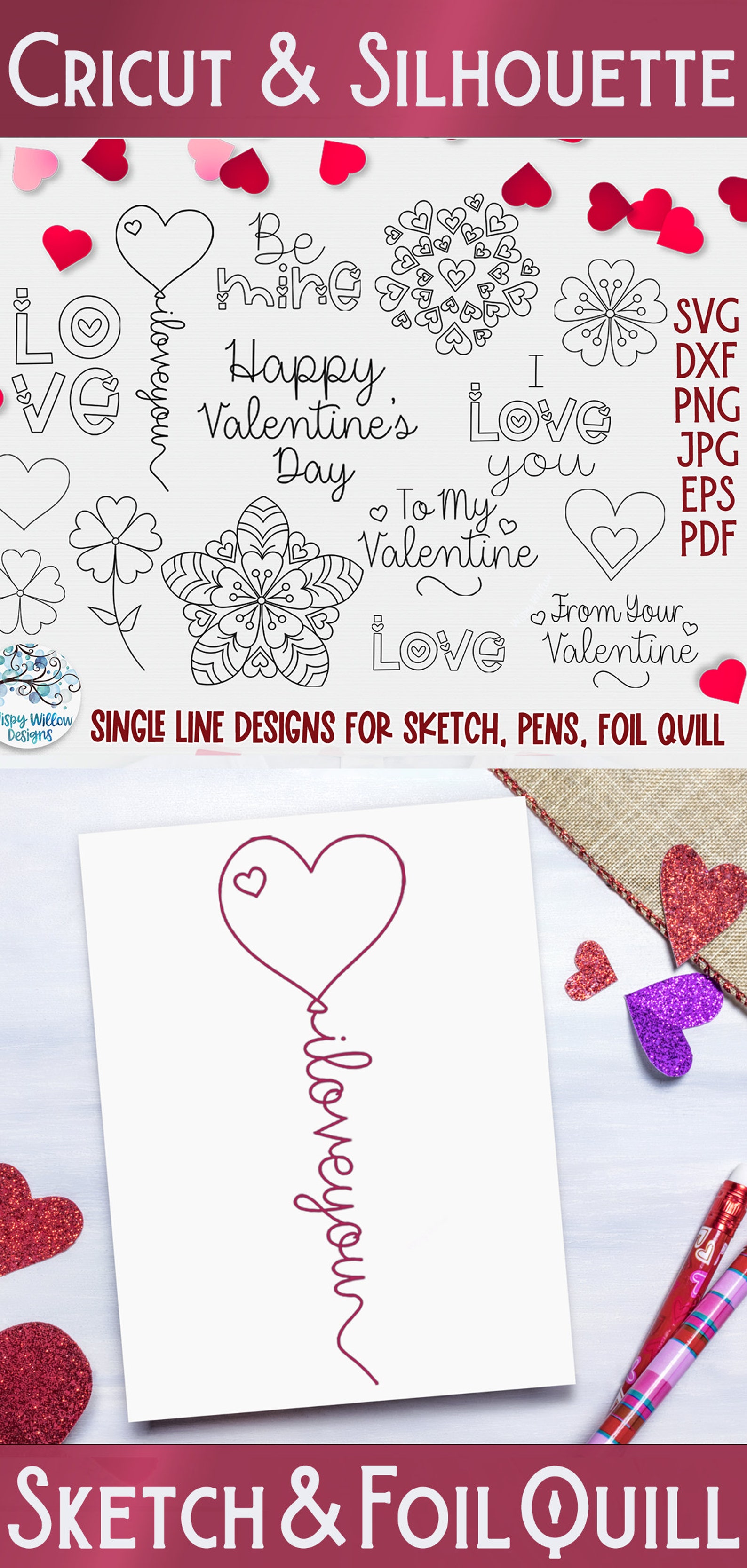 Single Line Design Valentine's Day SVG Bundle Foil Quill - Etsy
