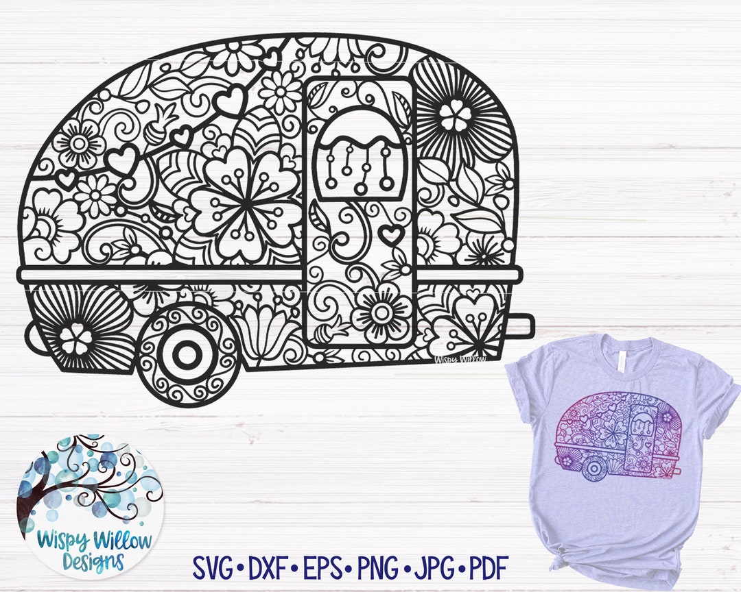 Camper Zentangle SVG, DXF, Png, Camper Mandala SVG, Camping Trailer Svg ...