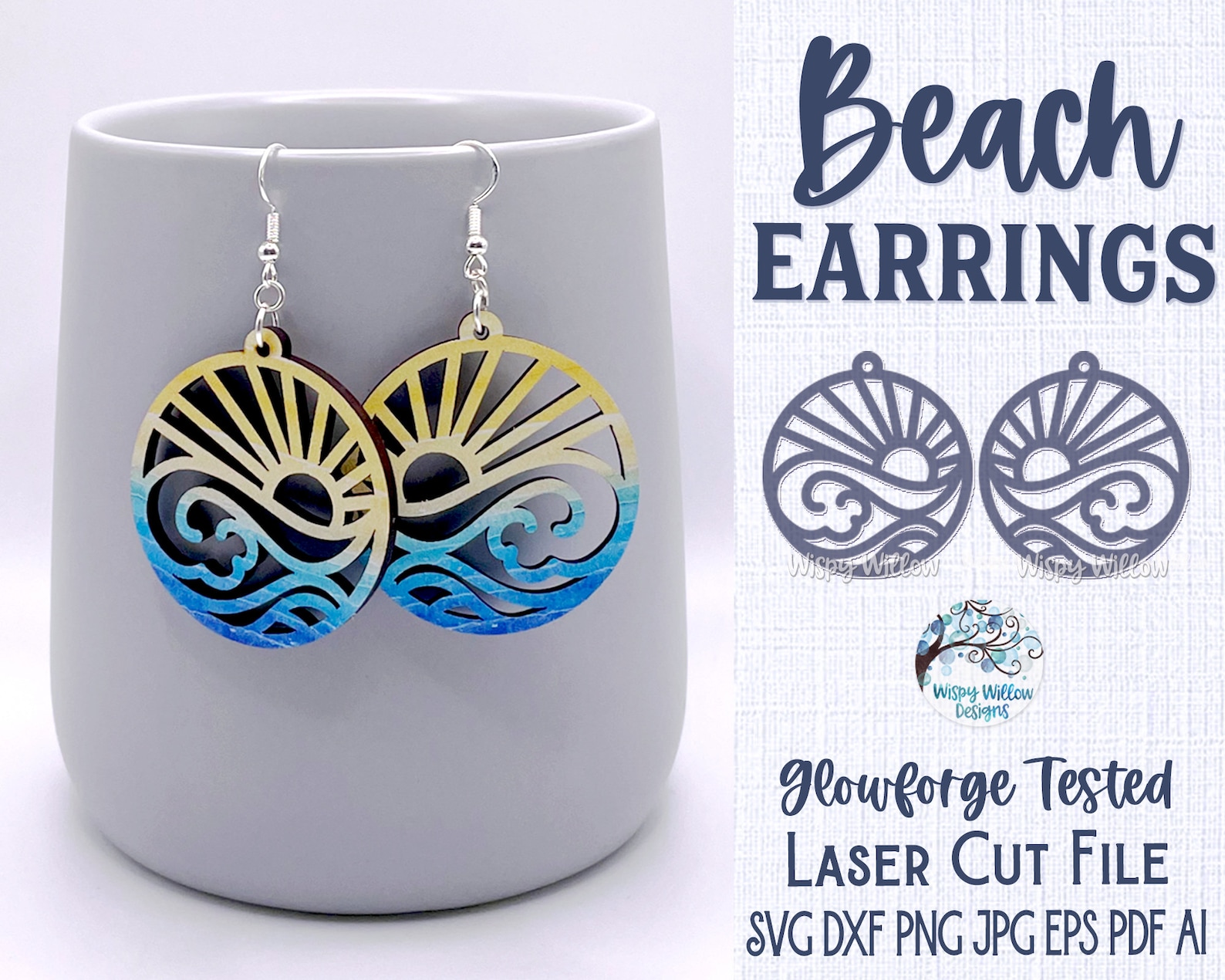 Beach Earring SVG File for Glowforge or Laser Cutter, Sunrise Over ...