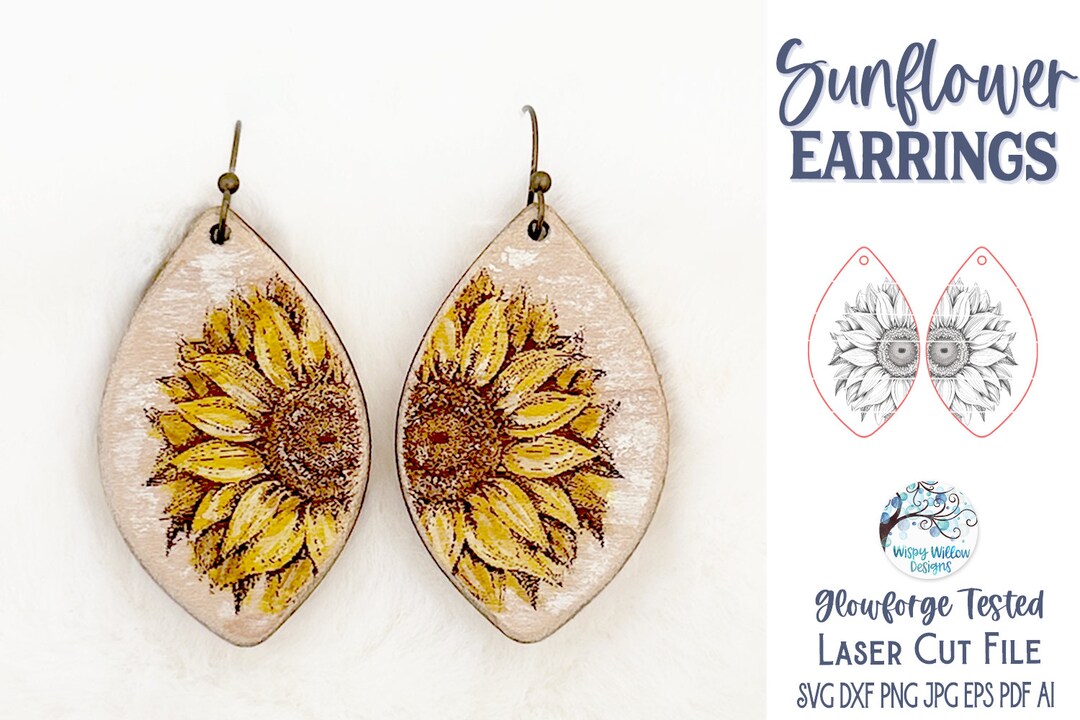Sunflower Earring SVG for Glowforge or Laser Cutter, Fall Flower Earrings, Floral Wood Dangle ...