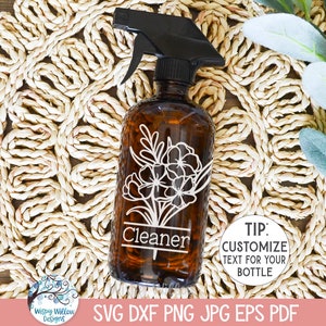 Cleaning Bottle Label SVG for Cricut, Flower Bouquet Label for Kitchen ...