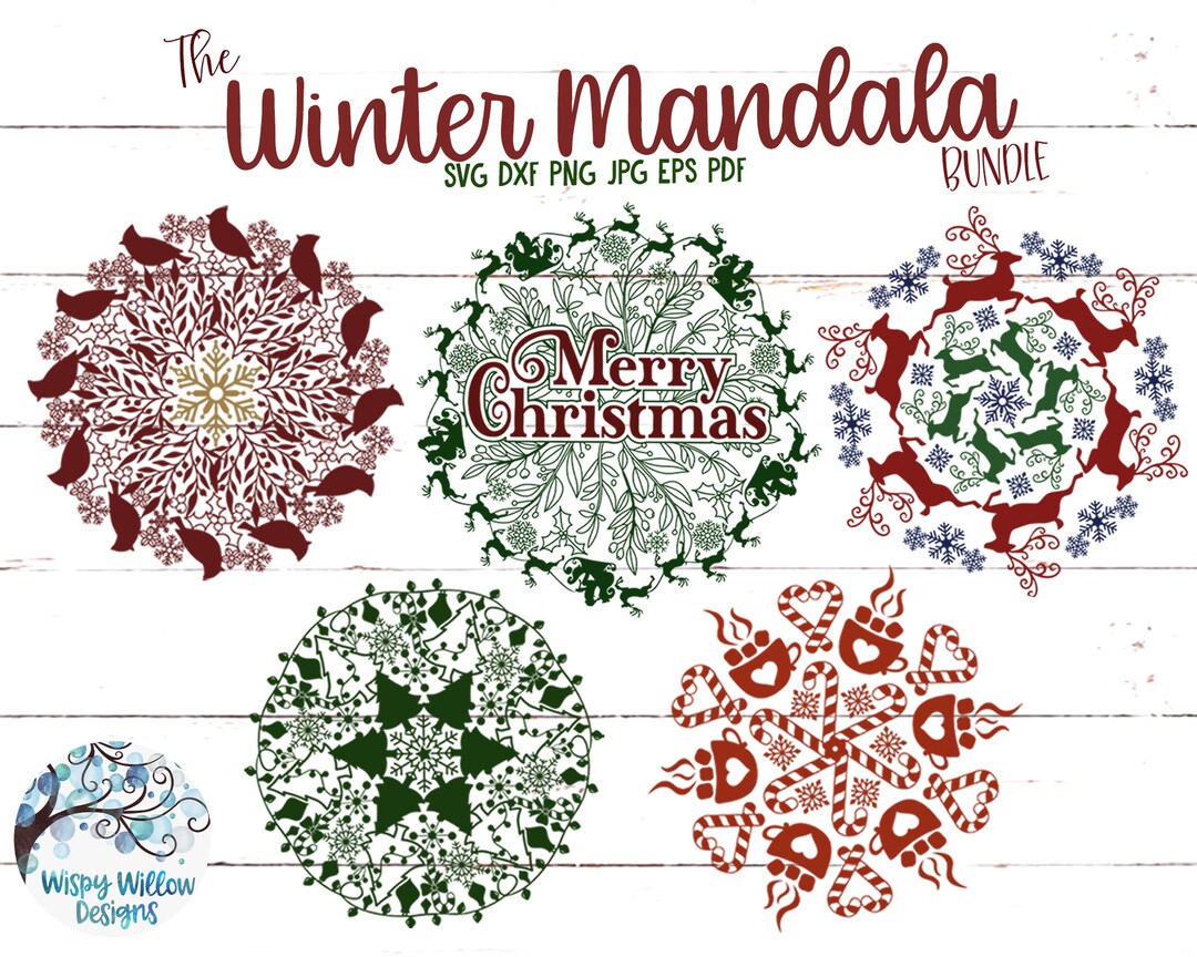 Winter Mandala SVG Bundle, Christmas Mandala Bundle, Merry Christmas ...