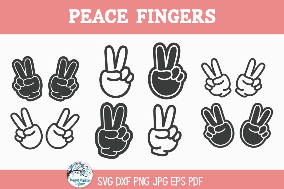 Hand Peace Sign SVG Bundle for Cricut, Peace Fingers Silhouette, Groovy ...