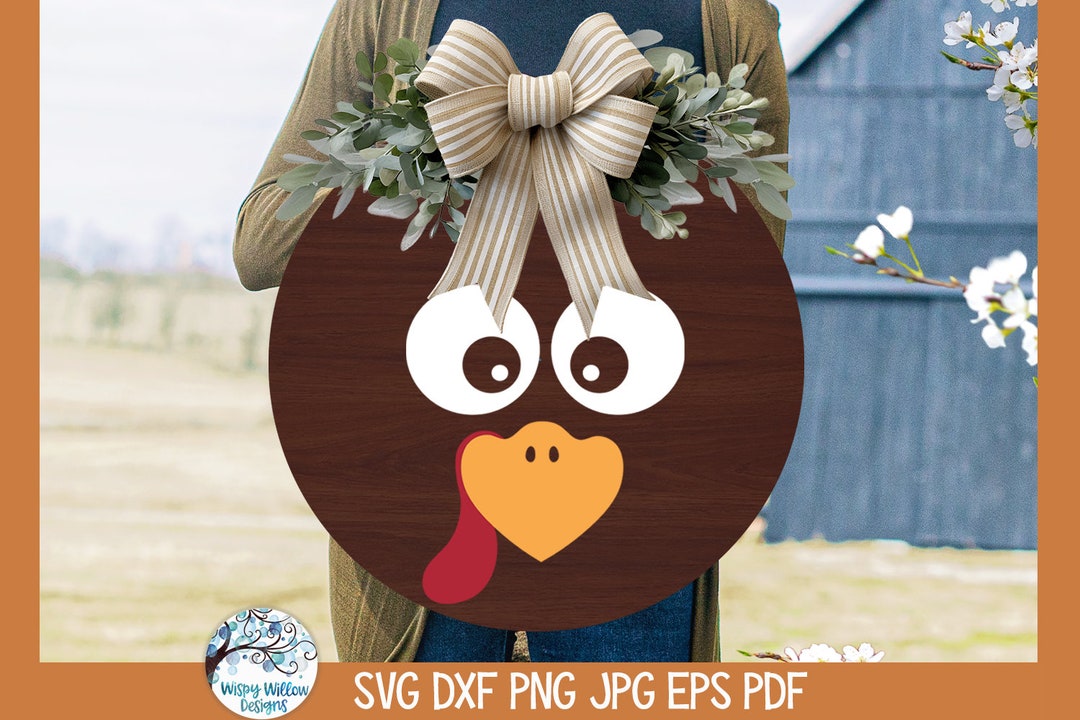 Thanksgiving Turkey Door Hanger SVG for Cricut, Round Sign Design ...