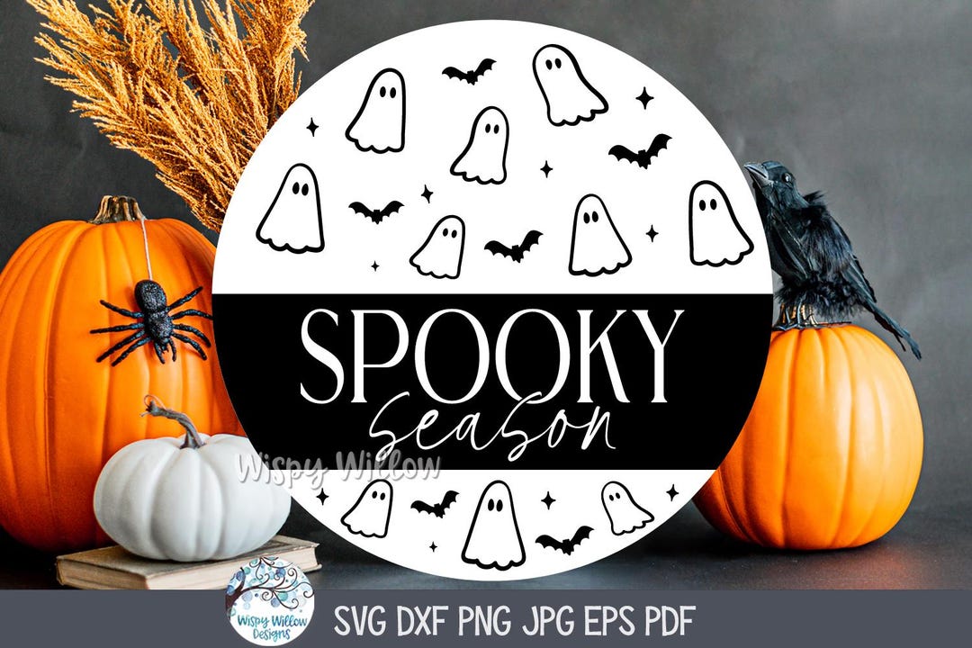Spooky Season SVG for Cricut, Round Halloween Ghost Welcome Sign PNG ...
