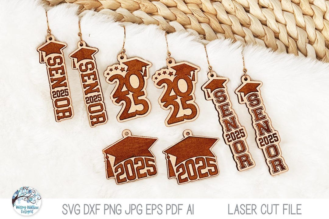 Senior 2025 Graduation Earring SVG File Bundle for Laser Cutter ...