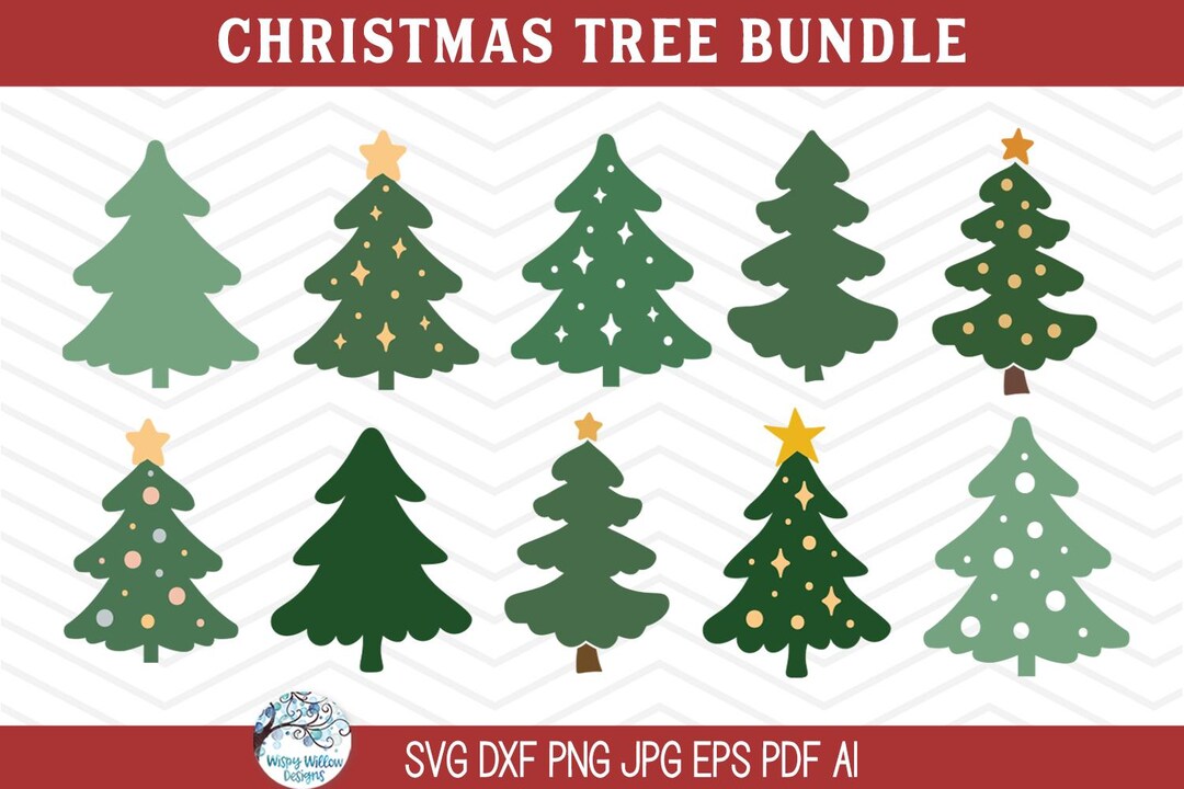 Christmas Tree SVG Bundle for Cricut, Cute Christmas Tree Clipart PNG ...